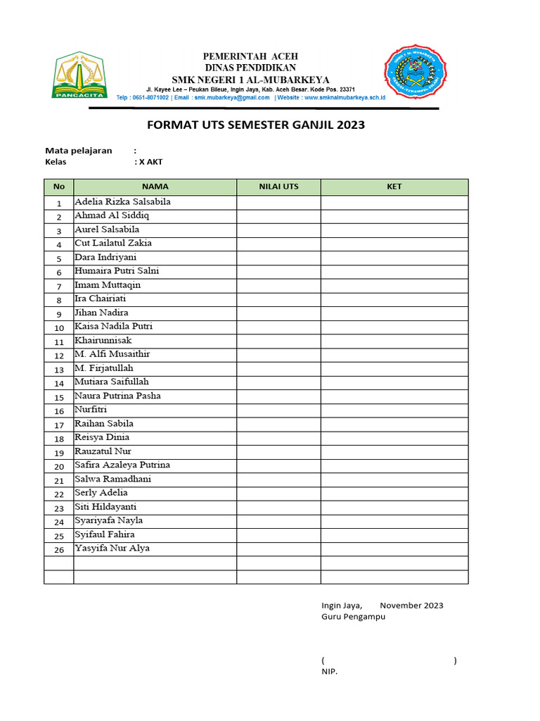 Format UTS Semester Ganjil 2023 | PDF