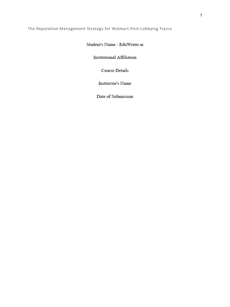 Walmart's Reputation Recovery Strategy | PDF | Reputation | Corporate ...