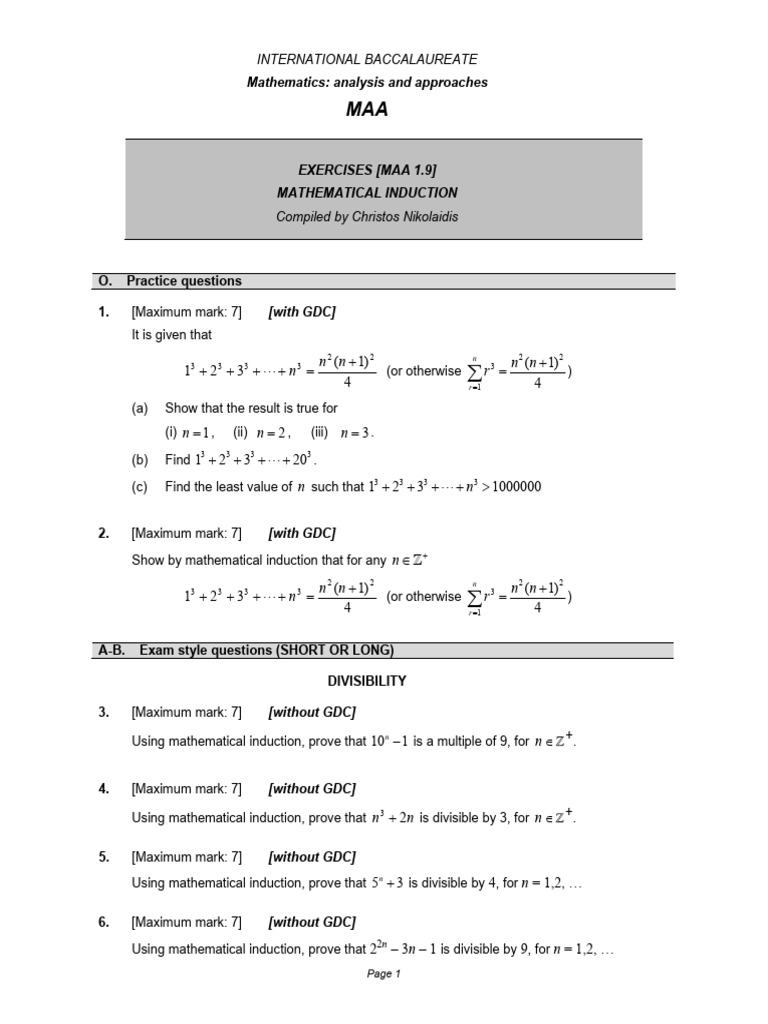 IB Math Induction Exercises | PDF | Derivative | Function (Mathematics)