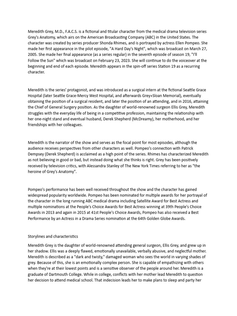 Meredith Grey | PDF | Television Series Created