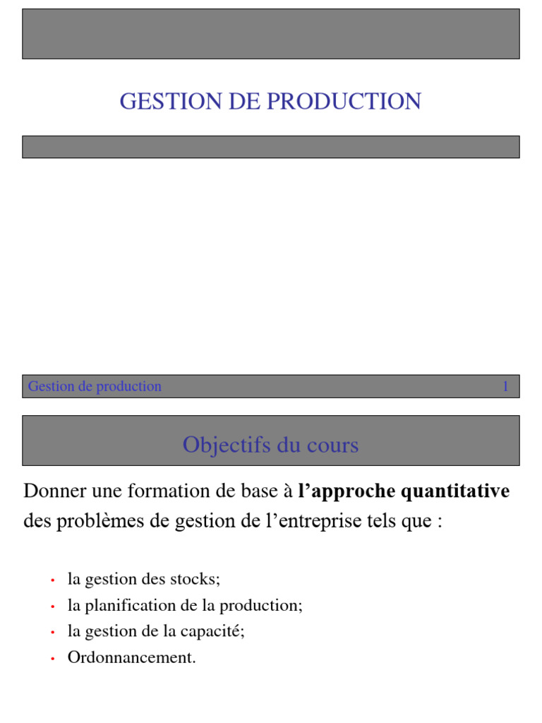 Cours Gestion de Production 2020 2021 | PDF