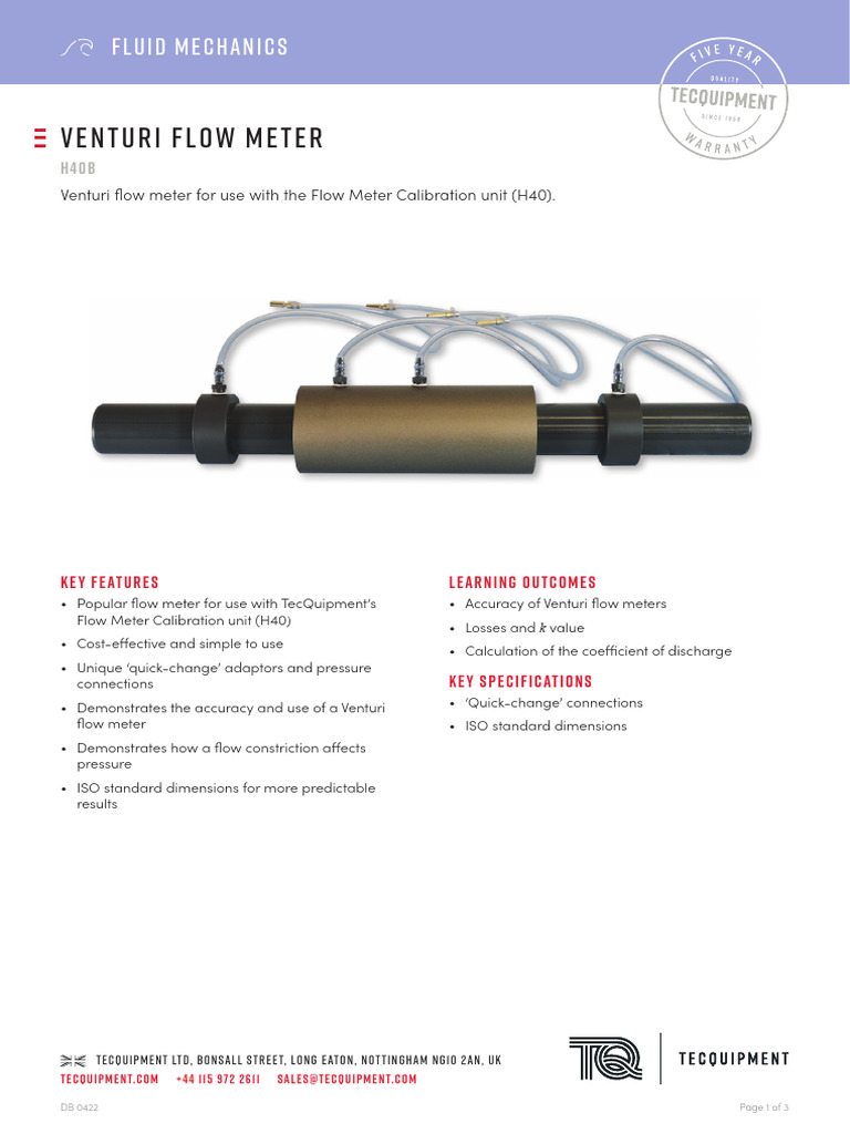H40b - Venturi Flow Meter Datasheet | Download Free PDF | Flow ...
