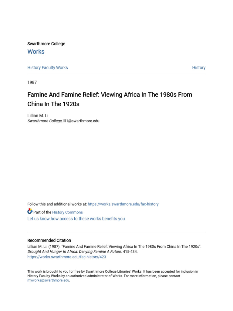 Famine and Famine Relief - Viewing Africa in The 1980s From China | Download Free PDF | Famine ...