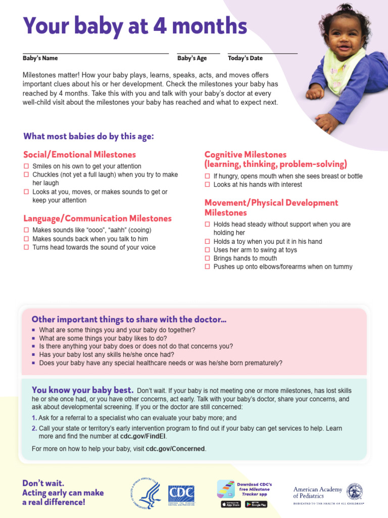 Eng. 4 Months Milestone Moments Checklist 2021 P | PDF
