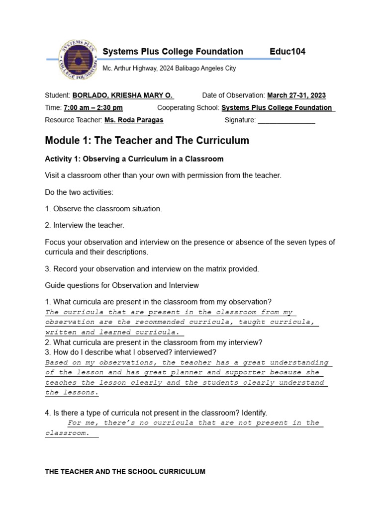 Educ 104 | PDF | Curriculum | Teachers