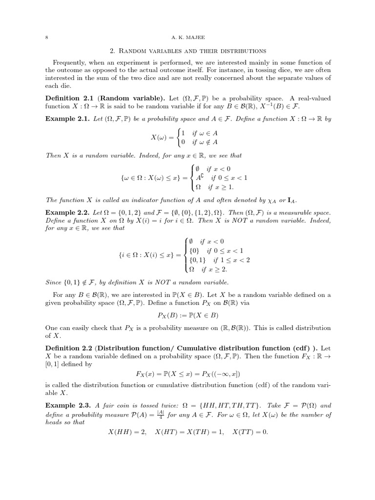 8 A. K. Majee | Download Free PDF | Random Variable | Probability Distribution