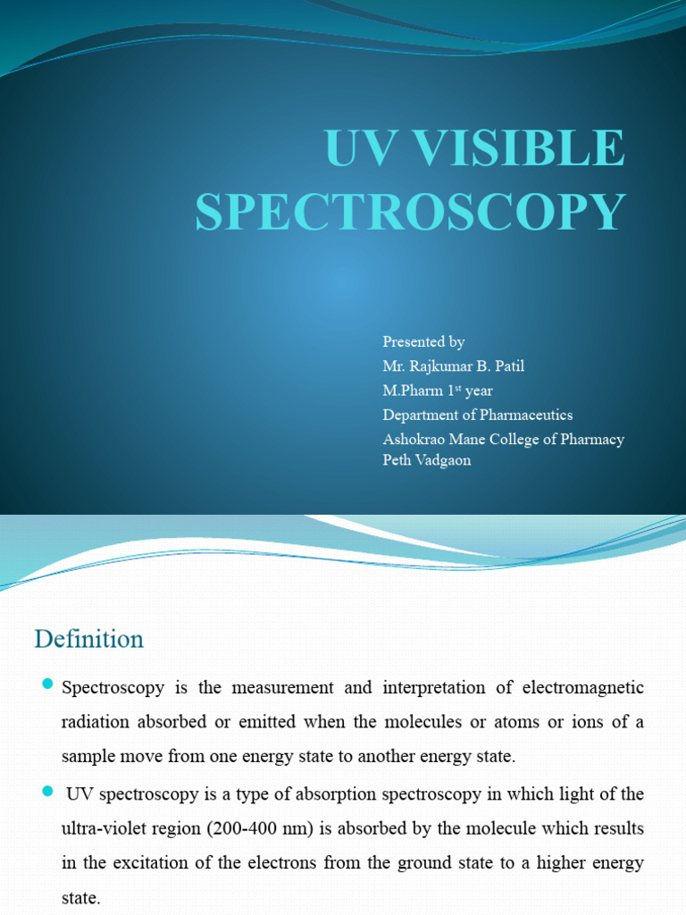 Uv Visible Spectros Pdf Ultraviolet Visible Spectroscopy Electromagnetic Radiation
