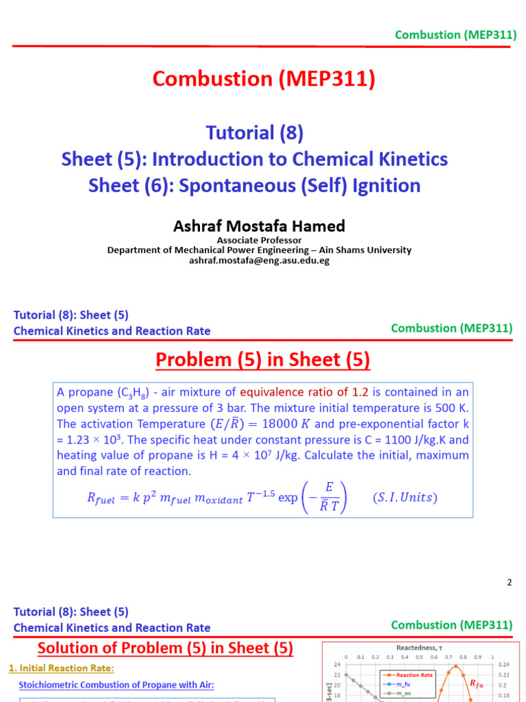 Tutorial-8-MEP311-Sheet-5-Chemical Kinetics Sheet-6-Spontaneous Ignition | PDF | Combustion ...