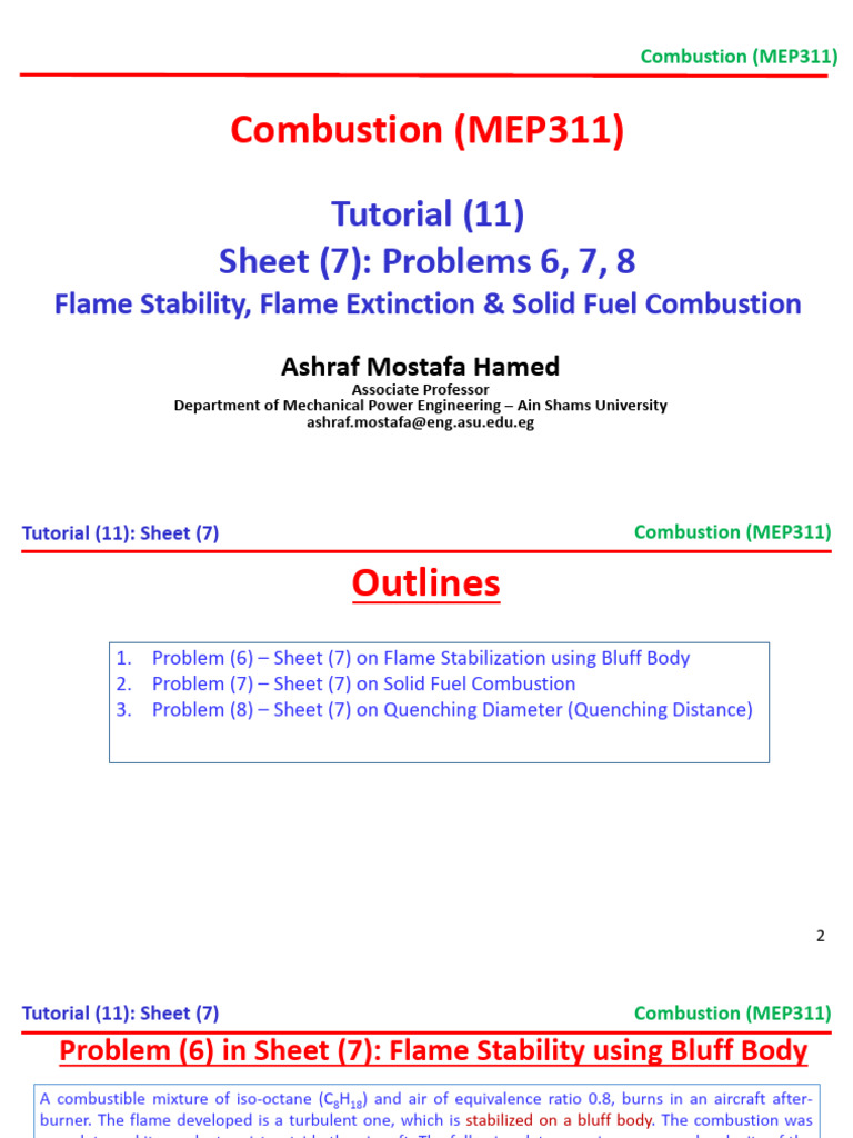 Tutorial-11-MEP311-Sheet-7-Stability Solid Fuel Combustion-Quenching - P-6-8 | PDF | Combustion ...
