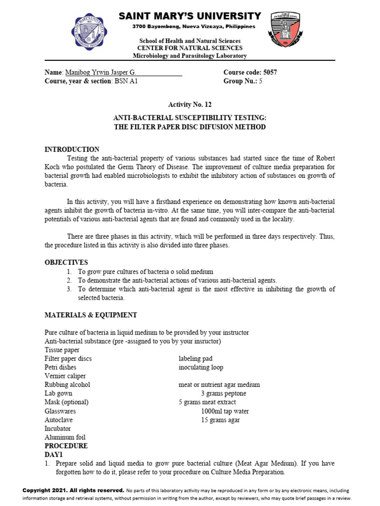 12 - Anti Bacterial Suscpetibility THE FILTER PAPER DISC DIFUSION ...