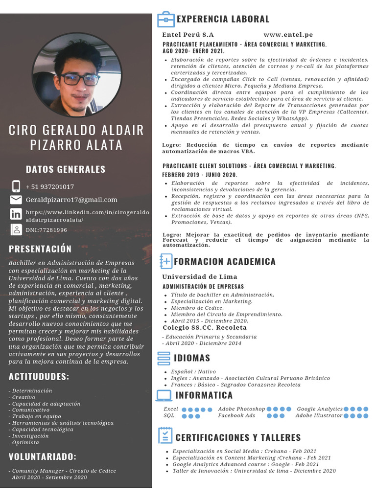 CV - Geraldo Pizarro Alata | PDF | Marketing | Informática