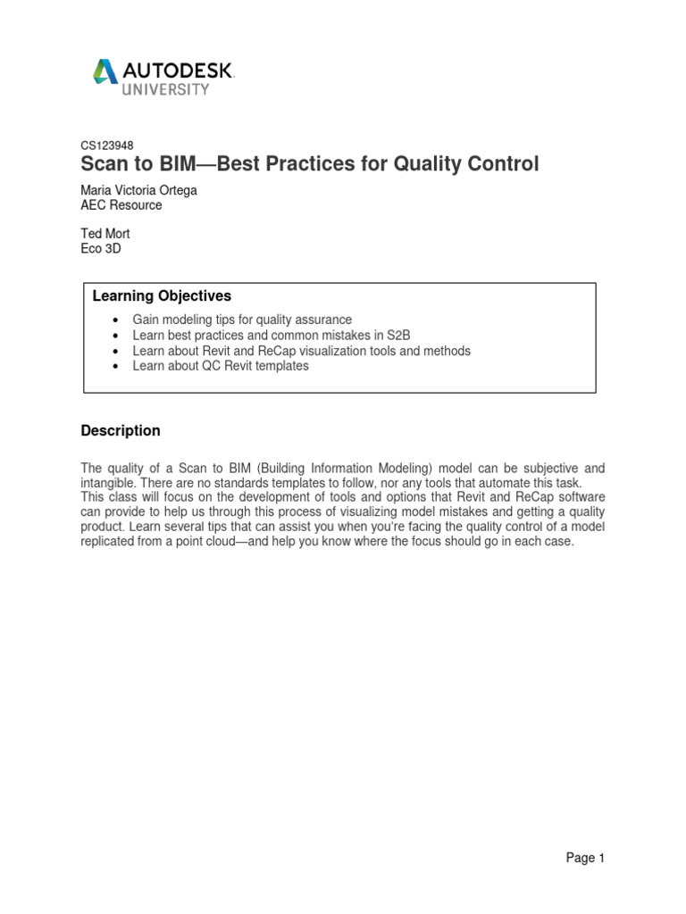 Class Handout CS123948 Scan To BIMBest Practices For Quality Control Vicky Ortega | PDF ...