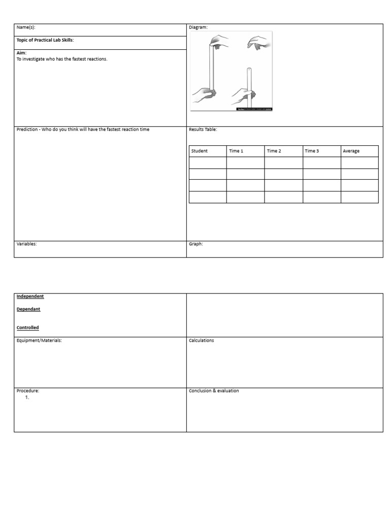 Practical Sheet - Reaction Time | PDF