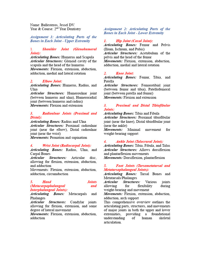 Gen Ana Assignment 1 2 | PDF | Anatomical Terms Of Motion | Musculoskeletal System