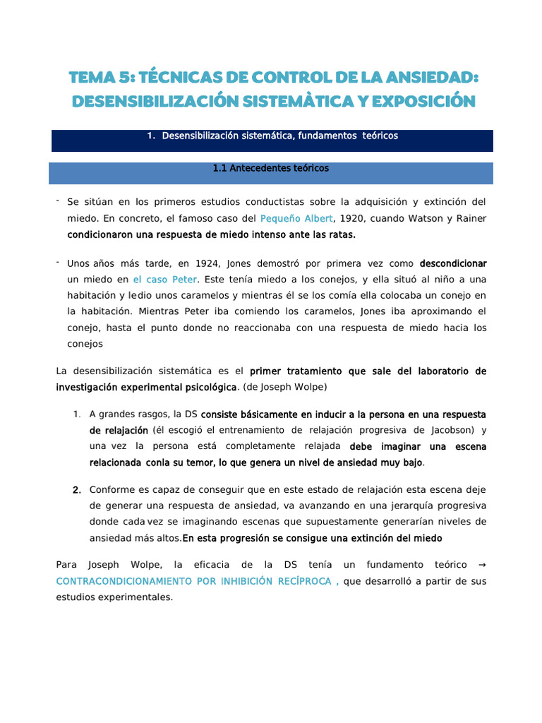 Wuolah Free Tema 5 Desensibilitazacio DS I Exposicio ITP Gulag Free | PDF | Las emociones | Fobia