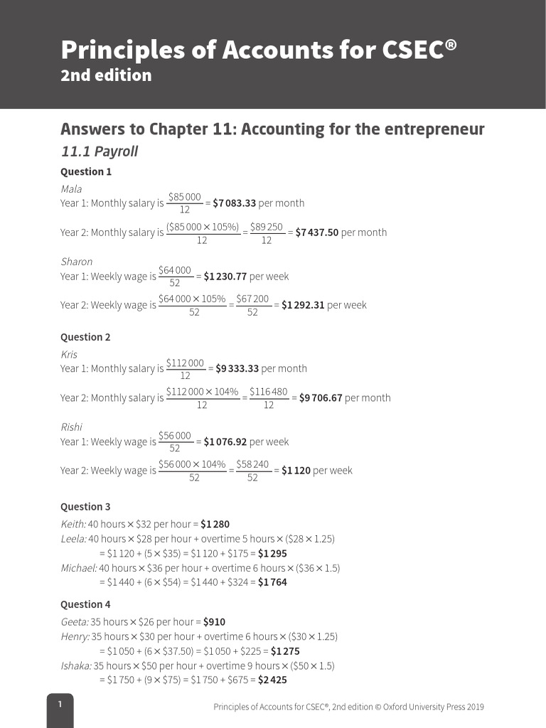 Poa, Chapter 11 Answers | PDF | Workweek And Weekend | Payroll Tax
