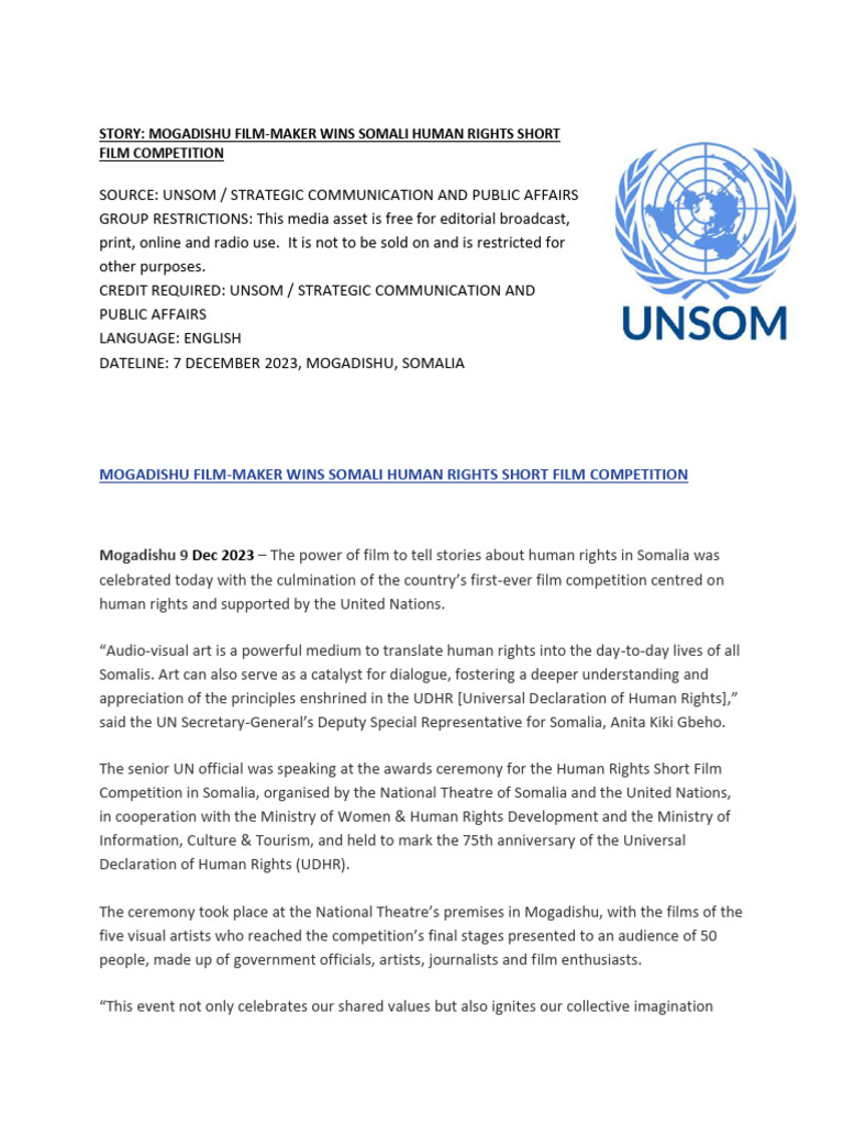 ENGLISH ARTICLE - Mogadishu Film-Maker Wins Somali Human Rights Short ...