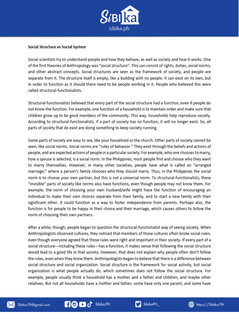 Social Structure Vs Social System SibikaPH | PDF | Social Structure | System