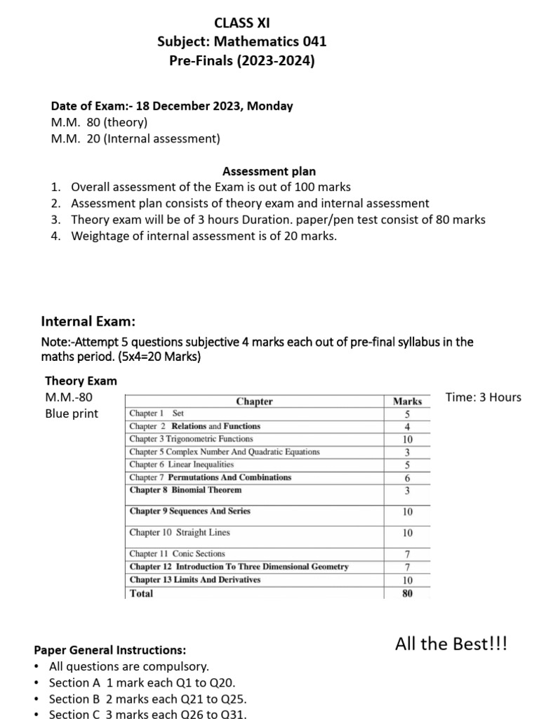 Class XI Mathematics Pre Finals | PDF