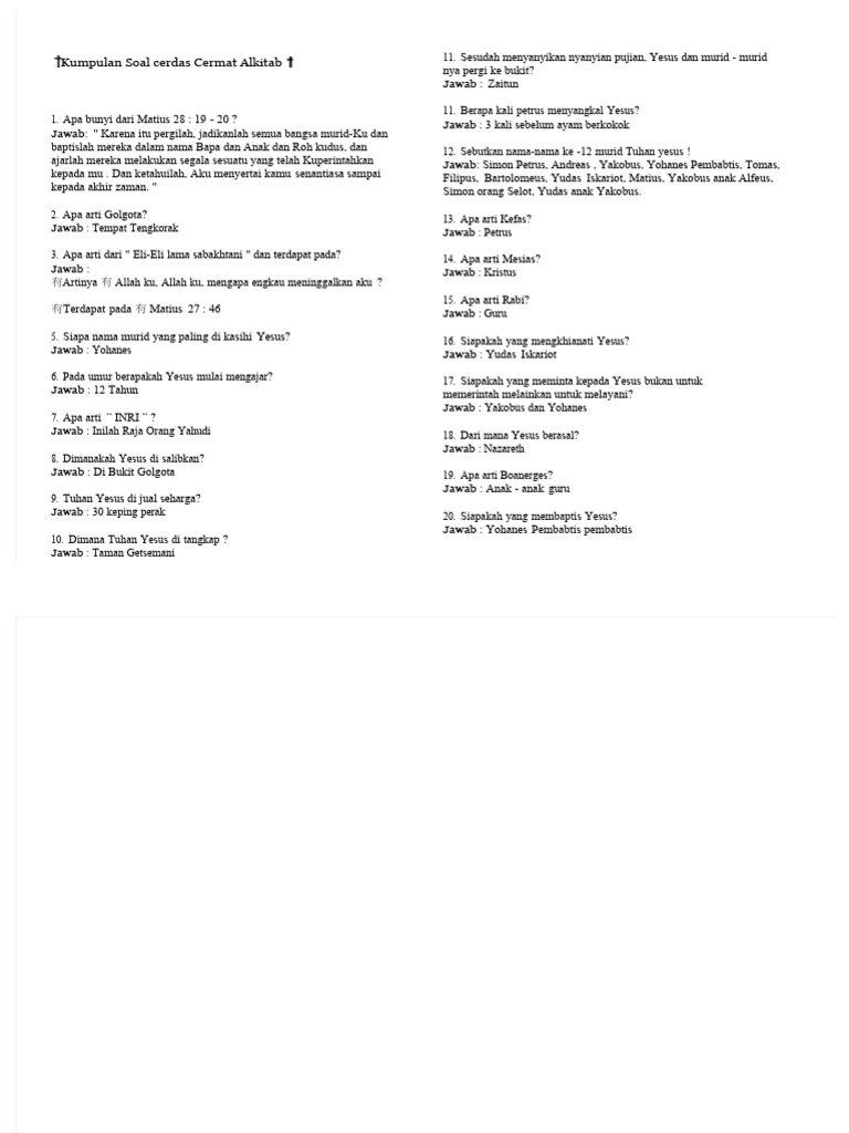 PDF Kumpulan Soal Cerdas Cermat Alkitabdocx | PDF PDF Kumpulan Soal Cerdas Cermat Alkitabdocx | PDF