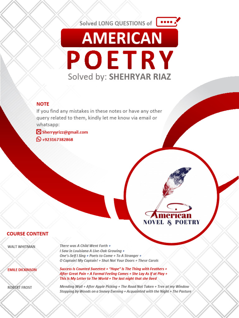 7ANP - American Poetry - Soved Long Questions by Shehryar Riaz | PDF ...