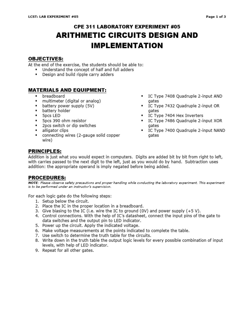 Lcst Lab Experiment 05 Revised Pdf Logic Gate Electronic Circuits