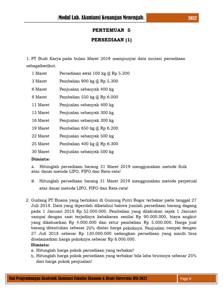 Modul Lab. Akuntansi Keuangan Menengah: Pertemuan 5 Persediaan | PDF | Teknologi & Rekayasa