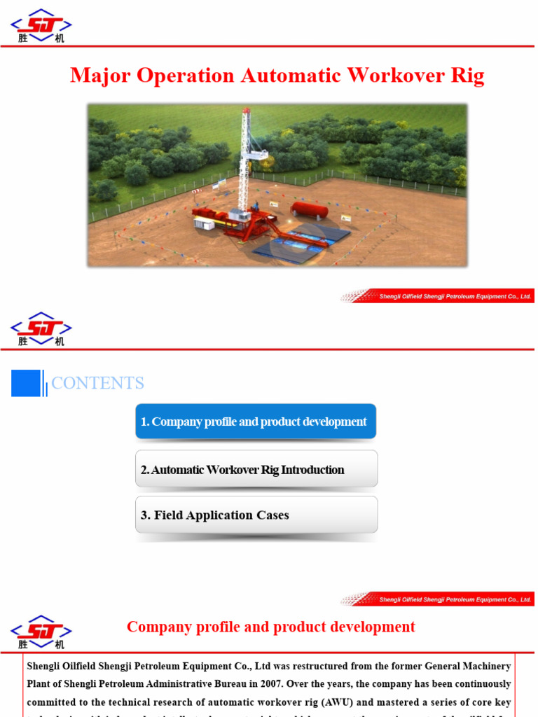 SHENGJI Major Operation Automatic Workover Rig | PDF | Elevator | Pipe ...