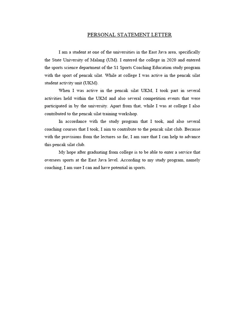 PERSONAL STATEMENT LETTER | PDF