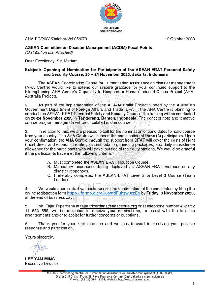 ACDM - Invitation ASEAN ERAT Personal Safety and Security Course | PDF ...