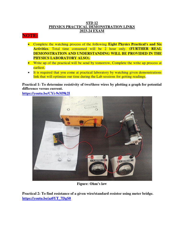 Physics Practical Demonstration Guide | PDF | Electrical Resistance And ...