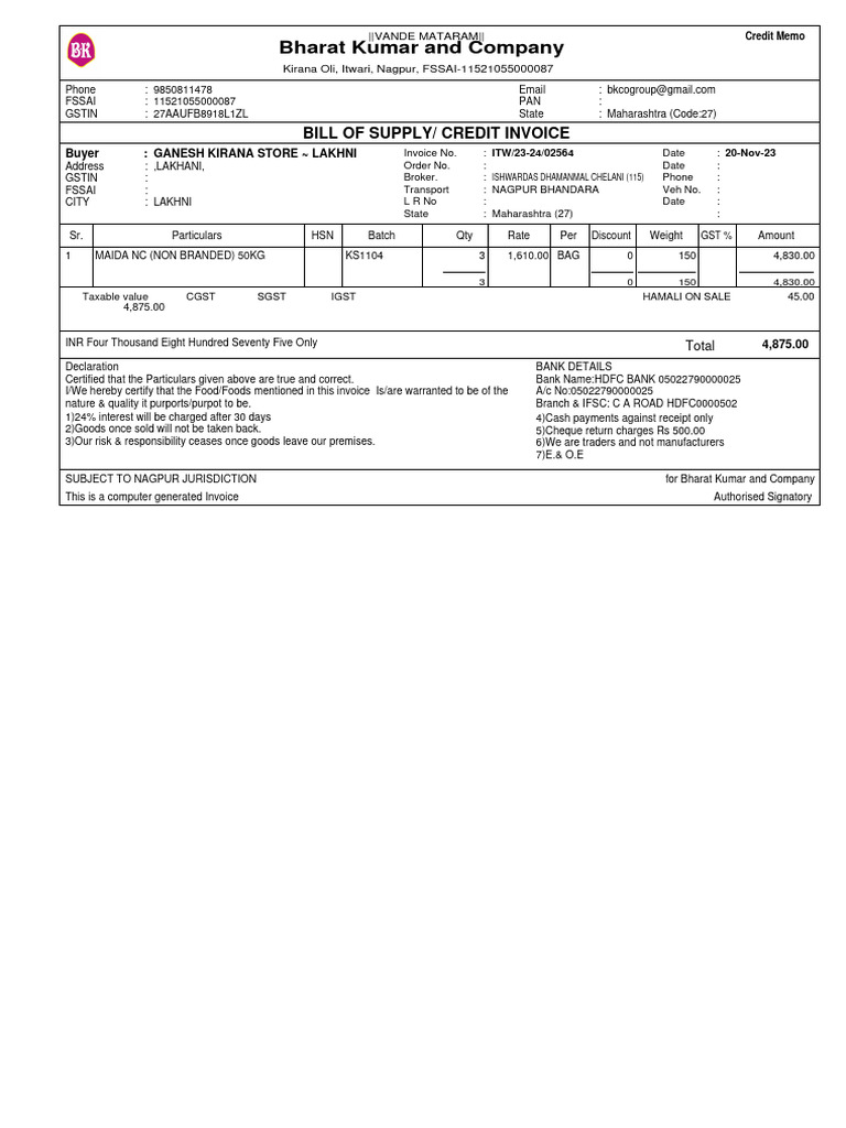 Ganesh Kirana-1 | PDF | Invoice | Financial Services