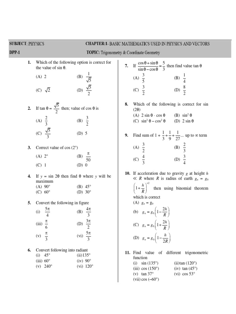 01 Basic Maths and Vectors All Dpps | PDF | Euclidean Vector | Velocity