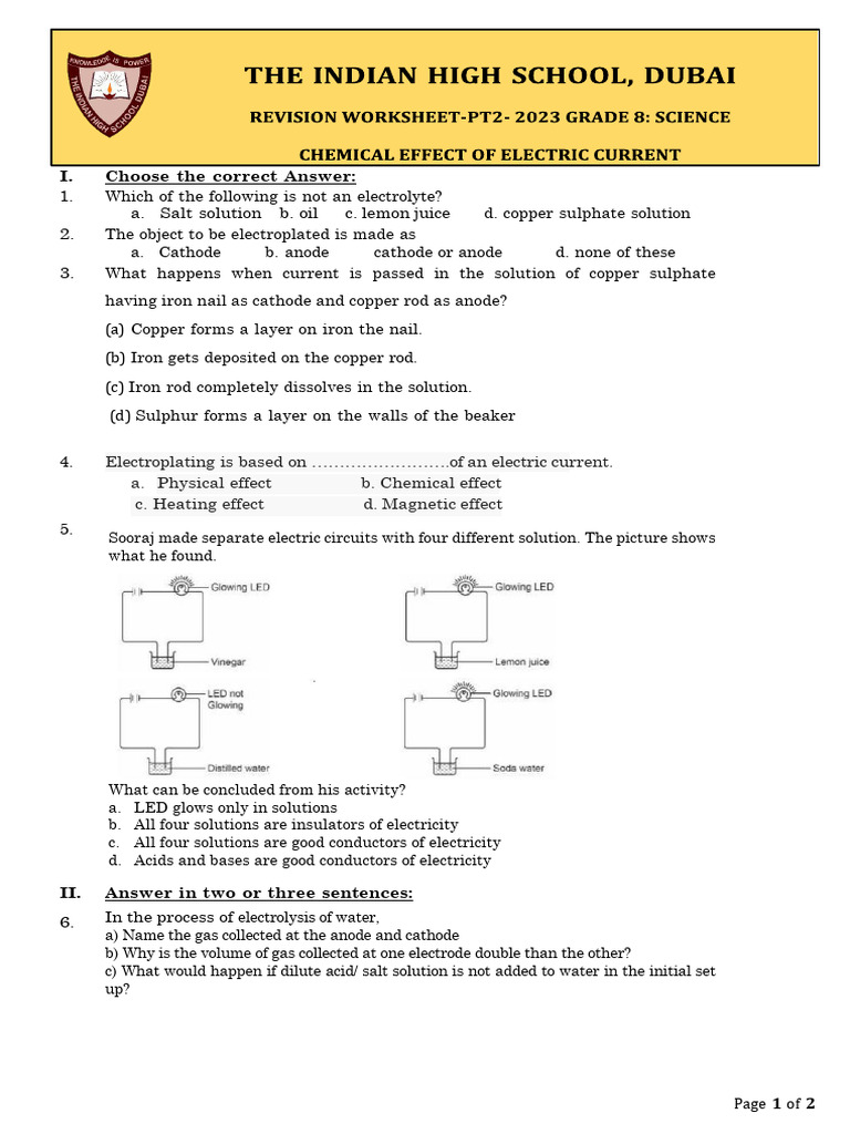 Chemical Effects of Electric Current (Grade 8 CBSE) | PDF | Anode | Cathode