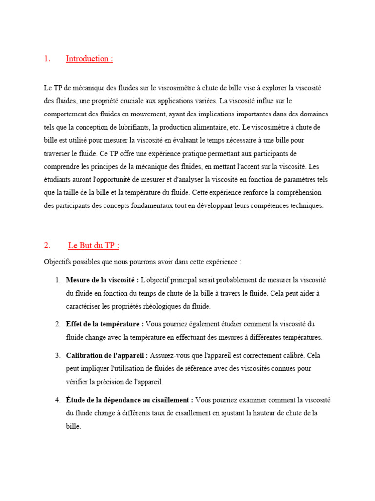 Viscosimètre à Chute de Bille TP | PDF | Fluide | Viscosité