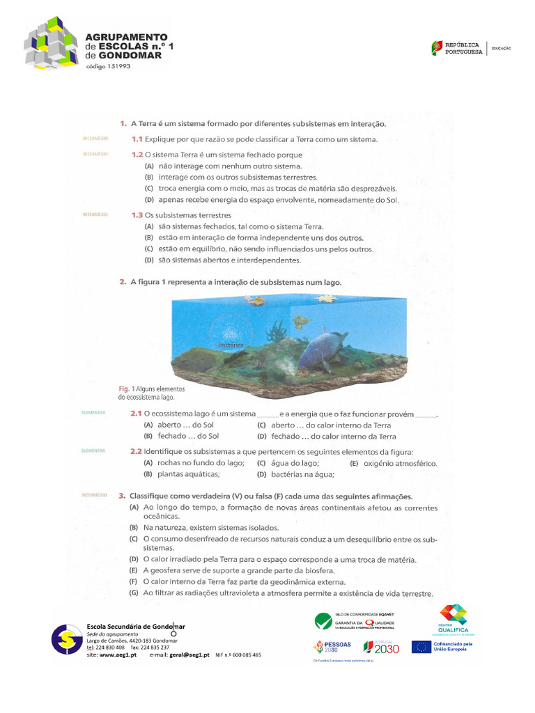Ficha de Trabalho - Geologia 10º Ano | PDF