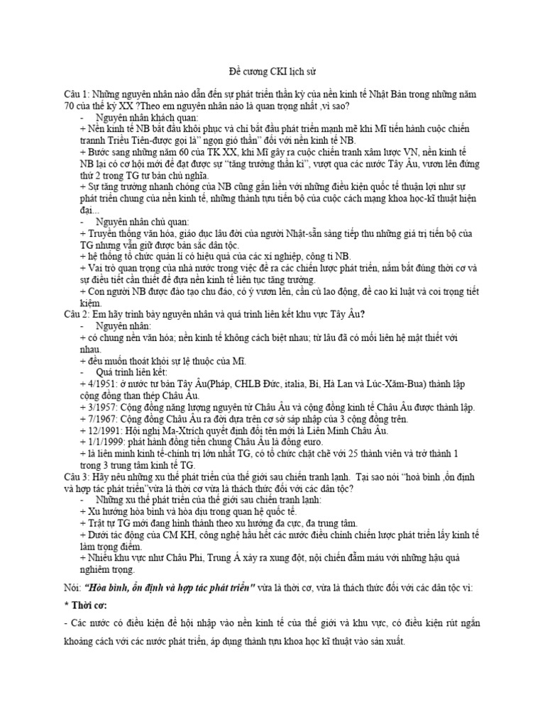 Đề Cương CKI Lịch Sử | PDF