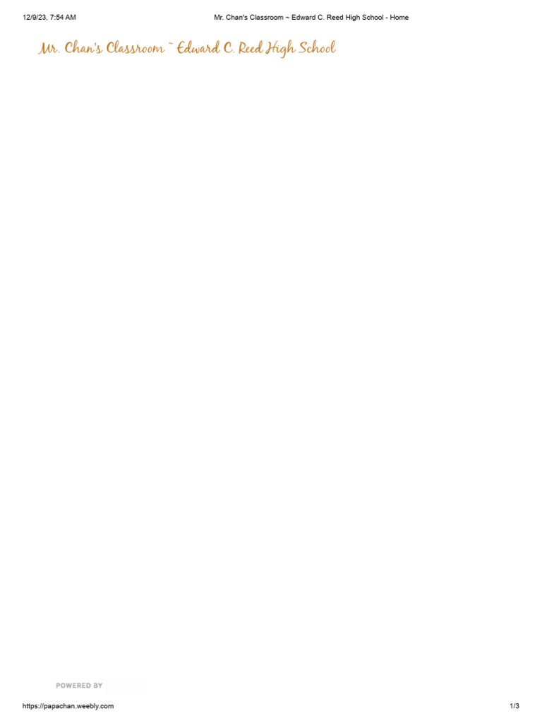 Mr. Chan's Classroom Edward C. Reed High School - Home | PDF