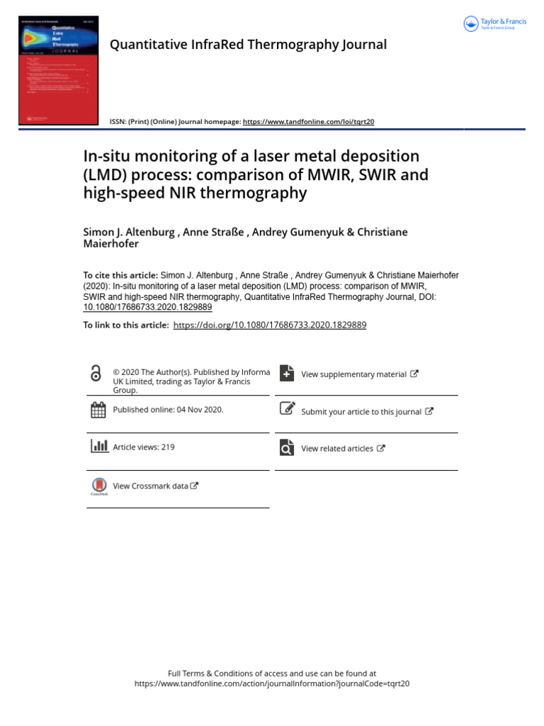 In-Situ Monitoring of A Laser Metal Deposition LMD | PDF | Infrared ...