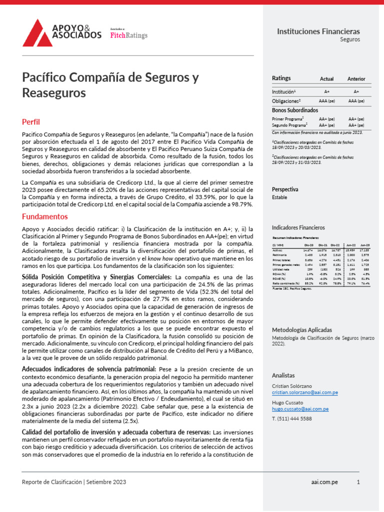 Pac¿Fico Seguros Instituci¿n + Instrumentos Jun-23 | PDF | Seguro | Inflación