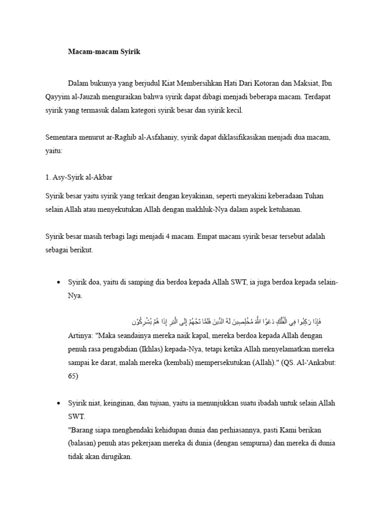 Macam-macam Syirik dalam Islam | PDF | Politik