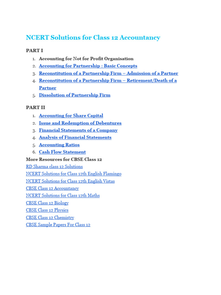 NCERT Class 12 Accountancy Solutions | PDF | Career & Growth | Finance ...