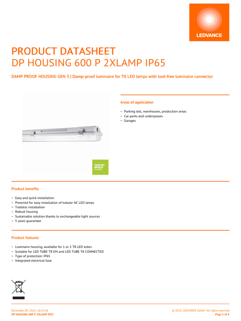 DP HOUSING 600 P 2XLAMP IP65 en | PDF | Light Emitting Diode | Mains ...