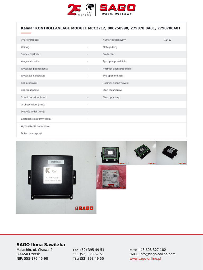 Kalmar KONTROLLANLAGE MODULE MCC2212, 000258998, Z79878.0A81 ...
