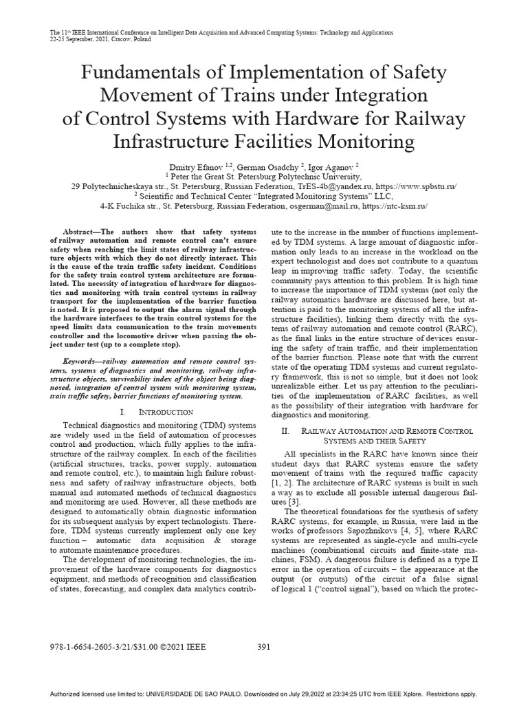 Fundamentals of Implementation of Safety Movement of Trains Under Integration of Control Systems ...
