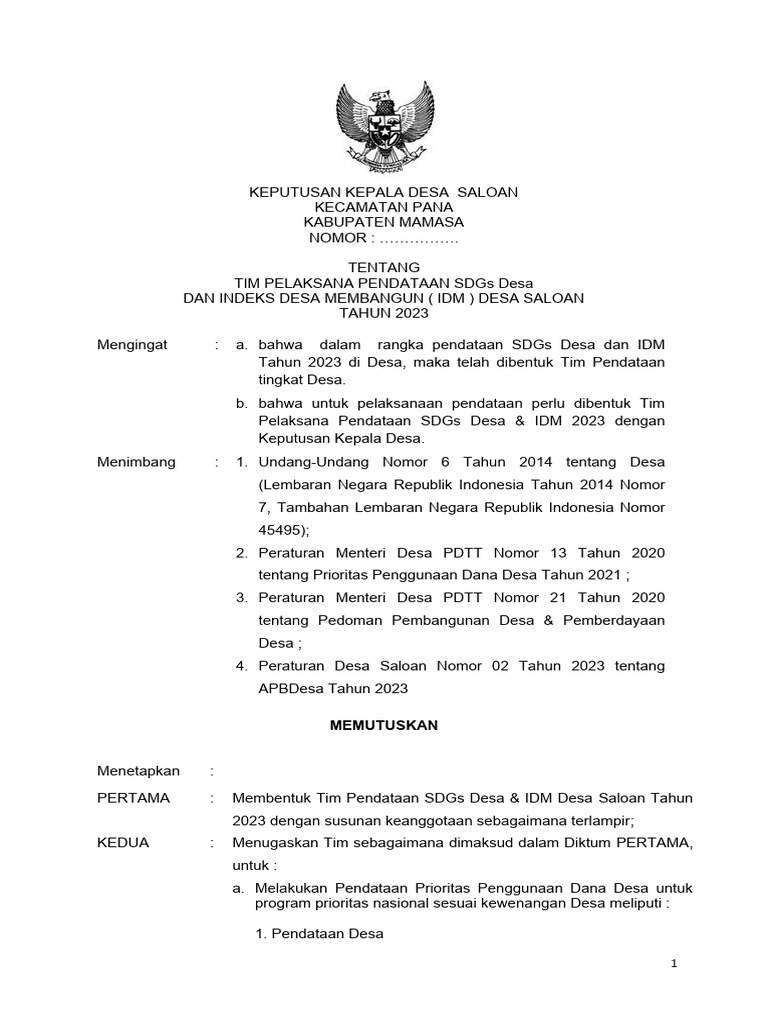 SK Kepala Desa Tentang TIM Pelaksana Pendataan SDGs Desa Dan Indeks ... SK Kepala Desa Tentang TIM Pelaksana Pendataan SDGs Desa Dan Indeks ...