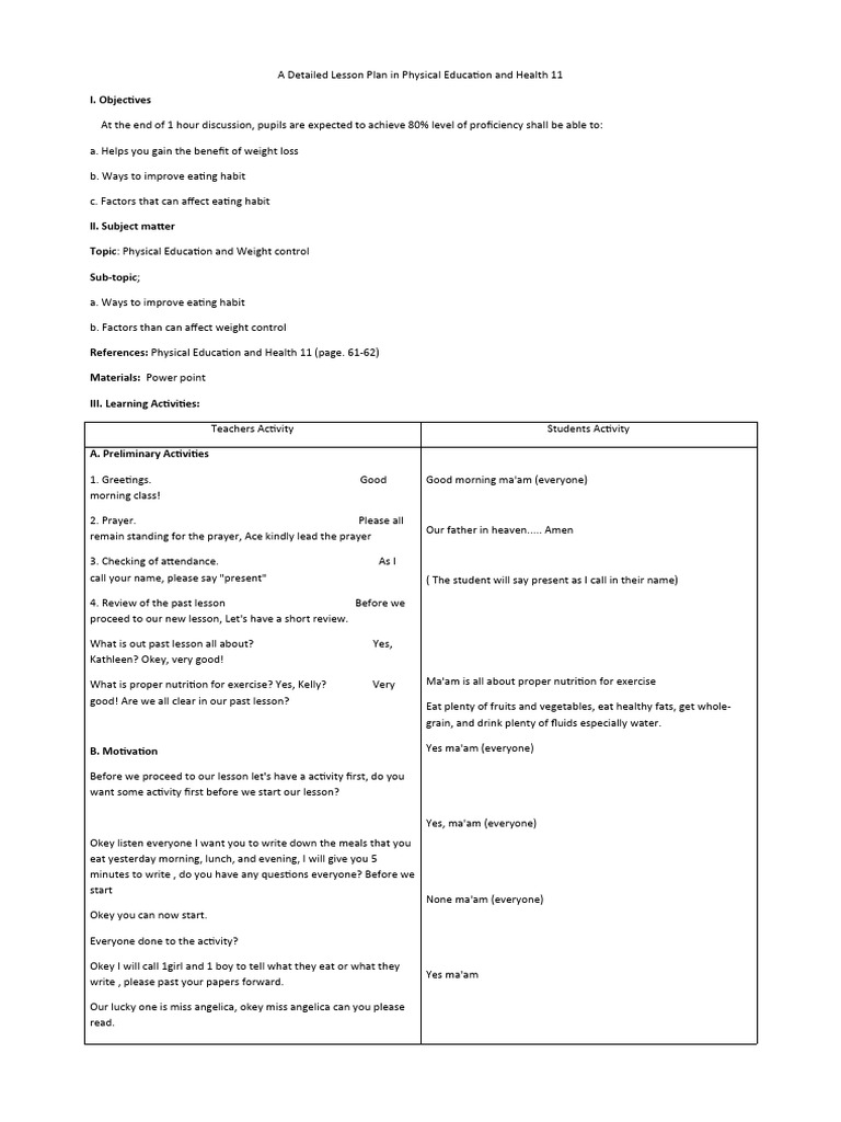 Lesson Plan | PDF | Obesity | Dieting