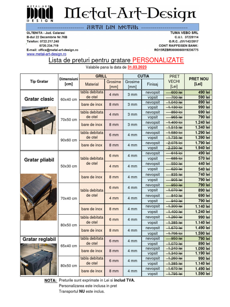 TABEL Preturi GRATARE MAD | PDF