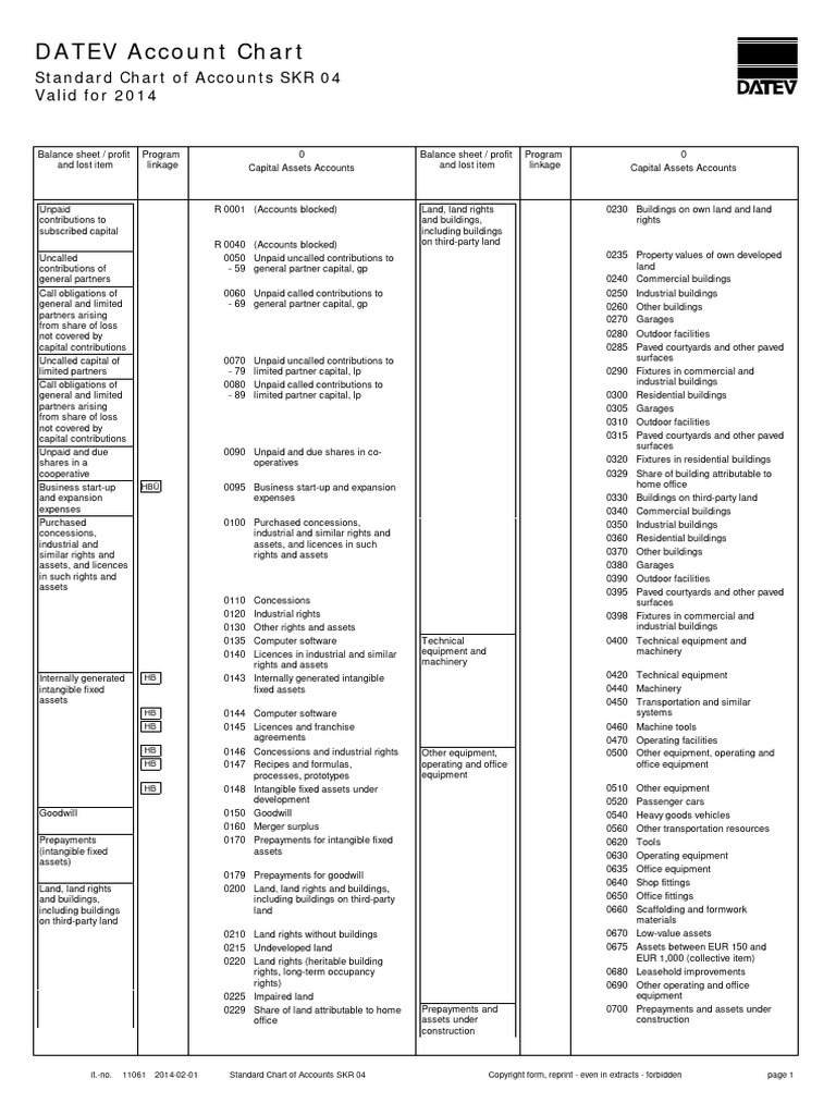DATEV SKR 04 Account Overview 2024 | PDF | Balance Sheet | Stocks