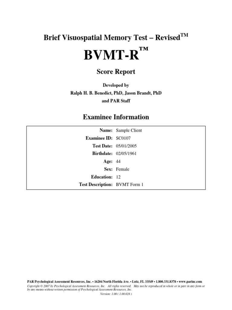 BVMT Score | PDF